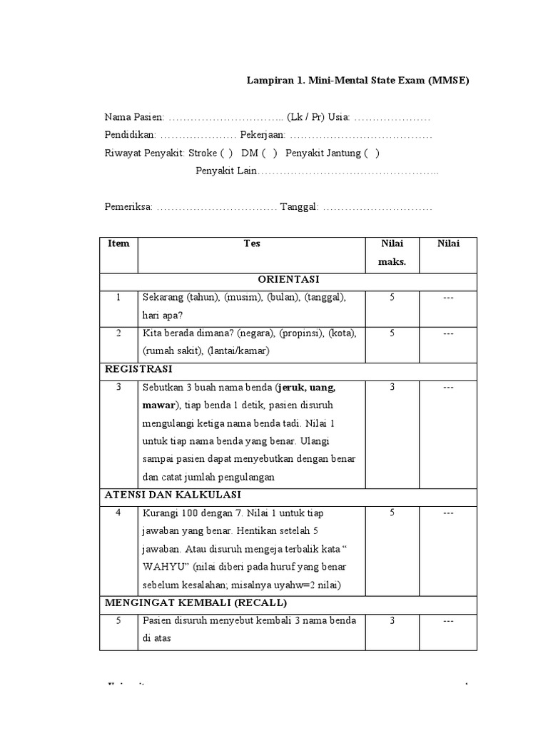Form Mini Mental State Exam | PDF | Kesehatan Holistik