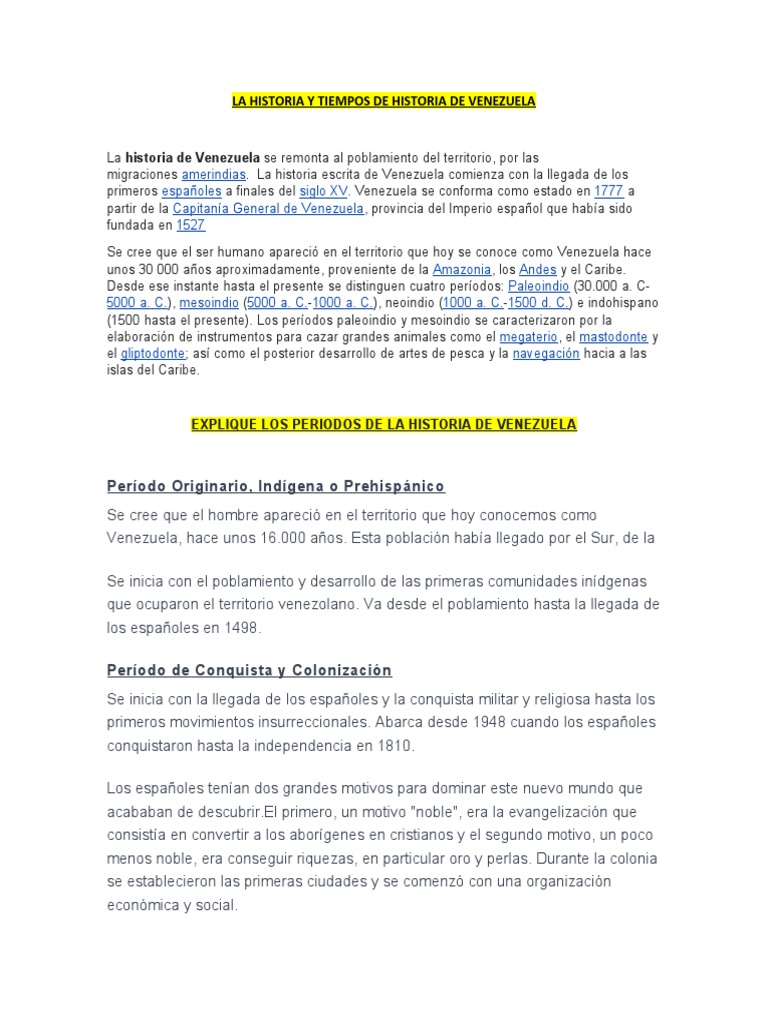 La Historia y Tiempos de Historia de Venezuela | PDF | Venezuela | Colombia