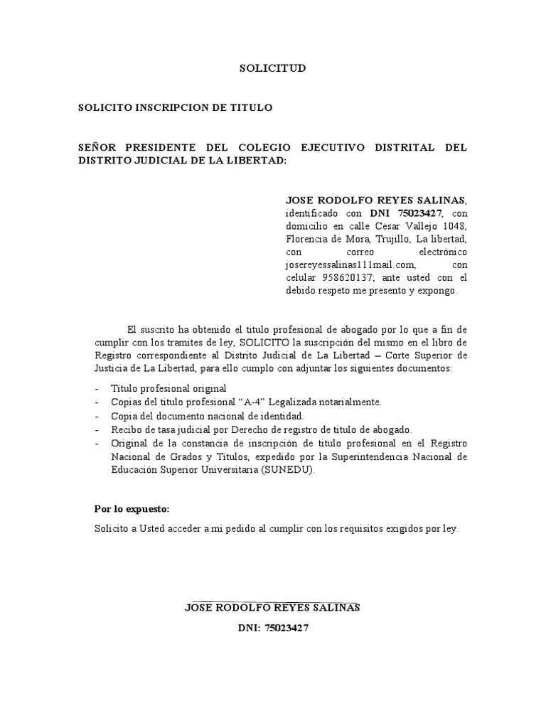 SOLICITUD para Colegiatura | PDF