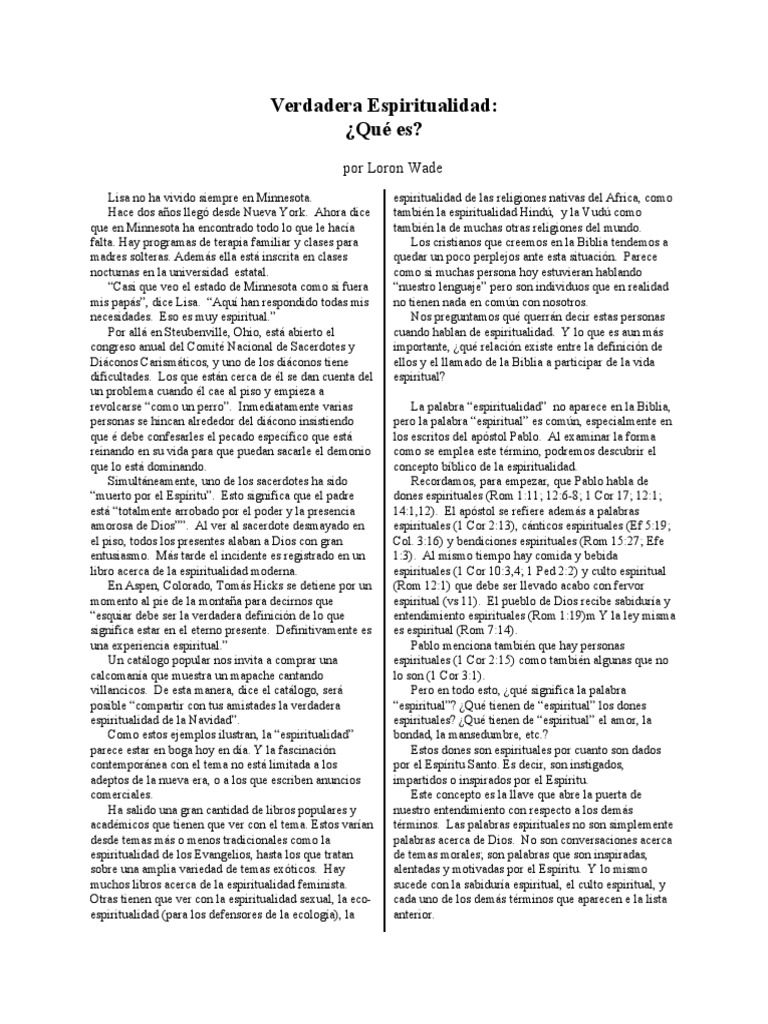 Loron Wade Verdadera Espiritualidad Que Es | PDF | espíritu Santo ...