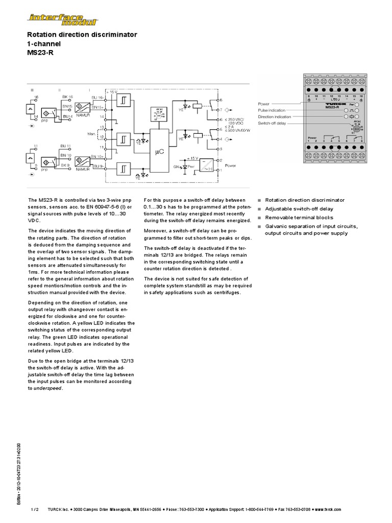 Rotation Direction Discriminator 1-Channel MS23-R | PDF | Relay | Electronic Engineering