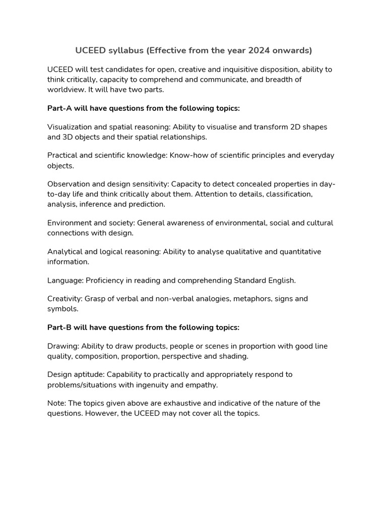 UCEED 2024 Syllabus | PDF