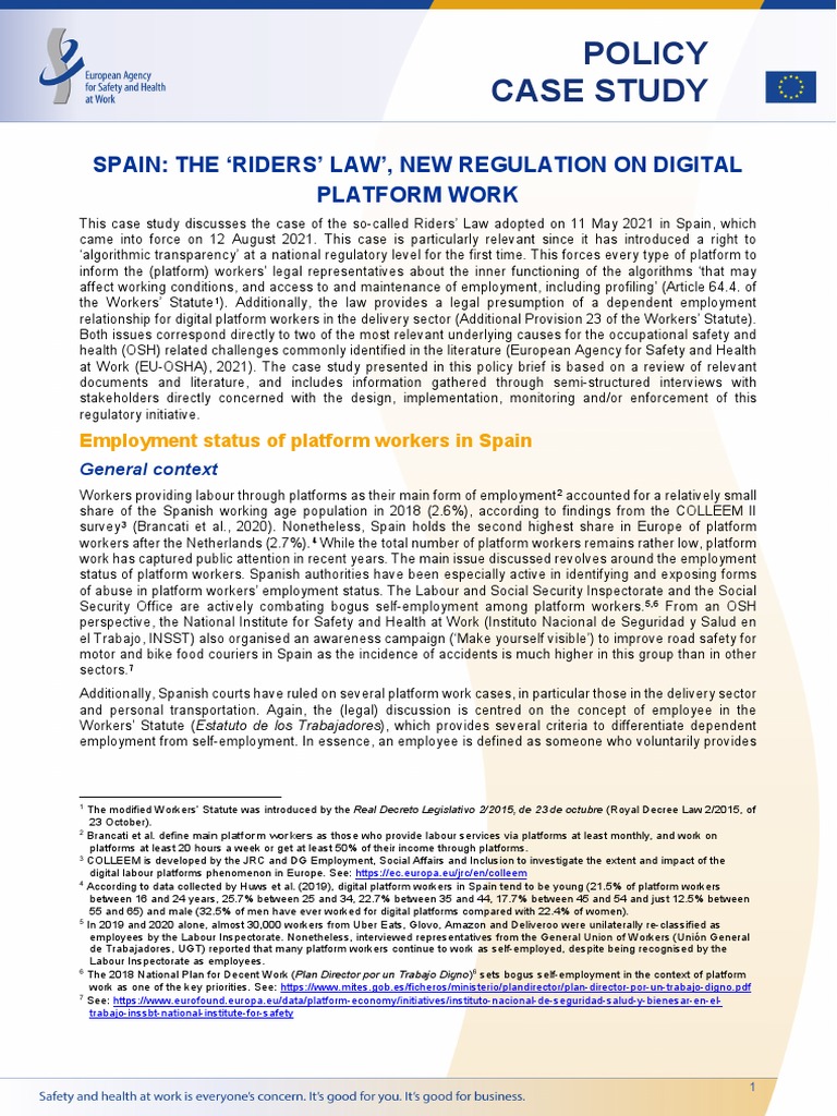 Spain Riders Law New Regulation Digital Platform Work | PDF ...