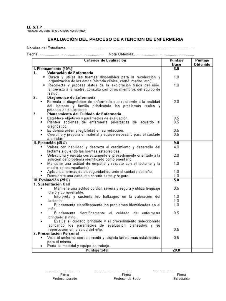 Evaluacion Del Pae | PDF | Enfermería | Ciencias de la Salud