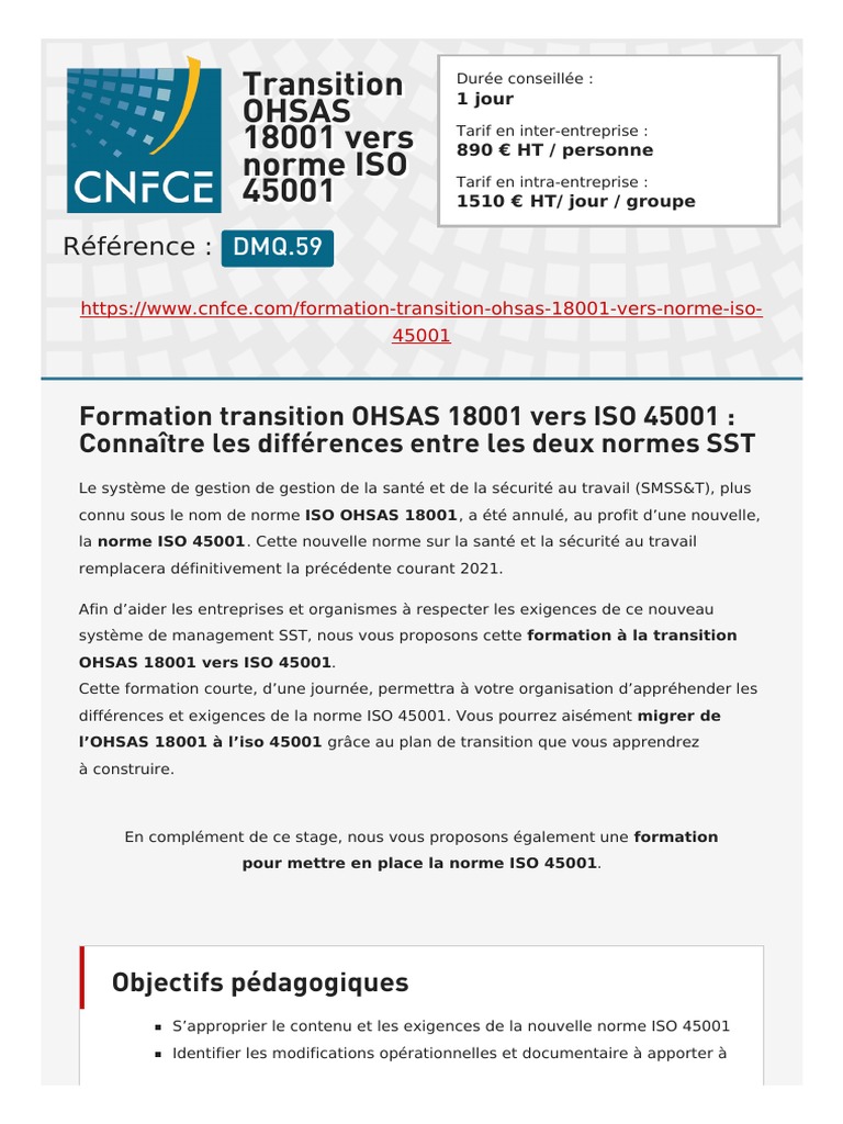 Transition OHSAS 18001 vers ISO 45001 | PDF | Pédagogie | Sécurité