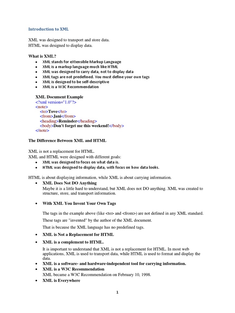XML Notes | PDF | Xml Schema | Xml