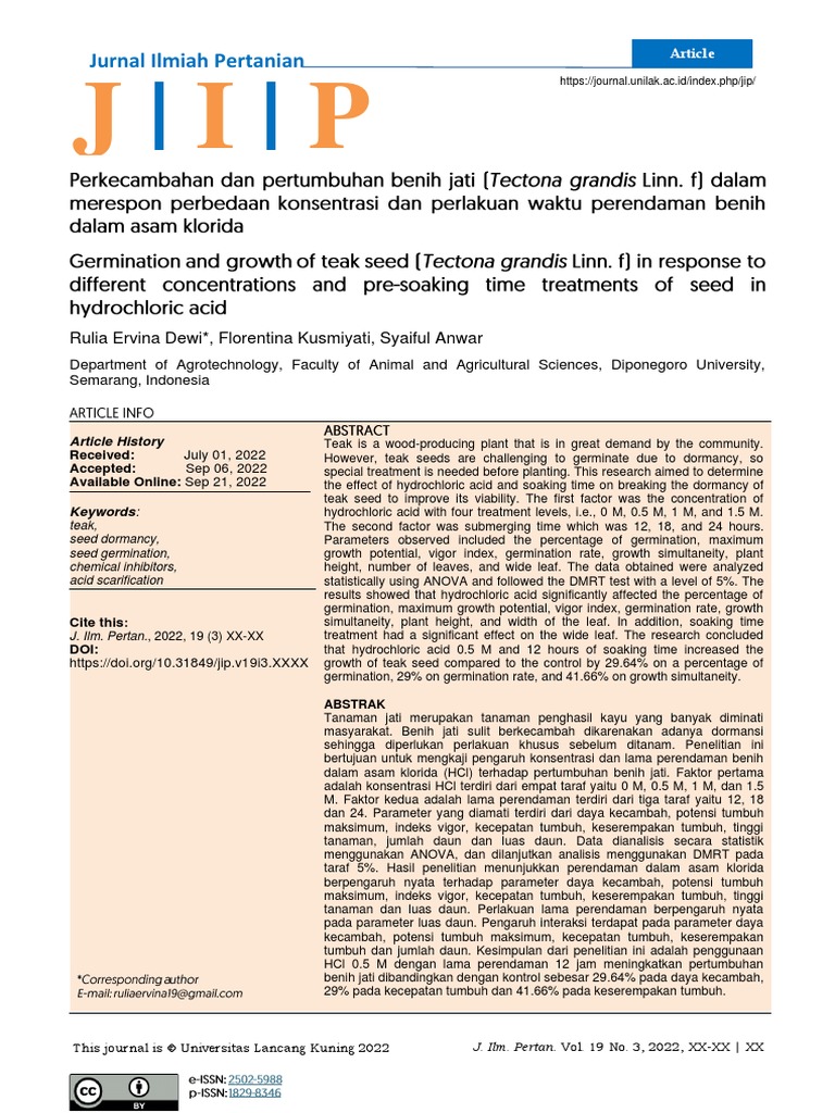 Perkecambahan Dan Pertumbuhan Benih Jati Tectona G | PDF