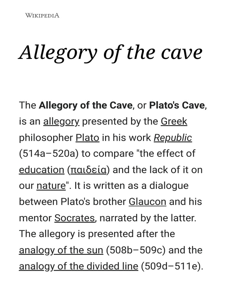 Allegory of The Cave - Wikipedia | Download Free PDF | Metaphysics | Plato