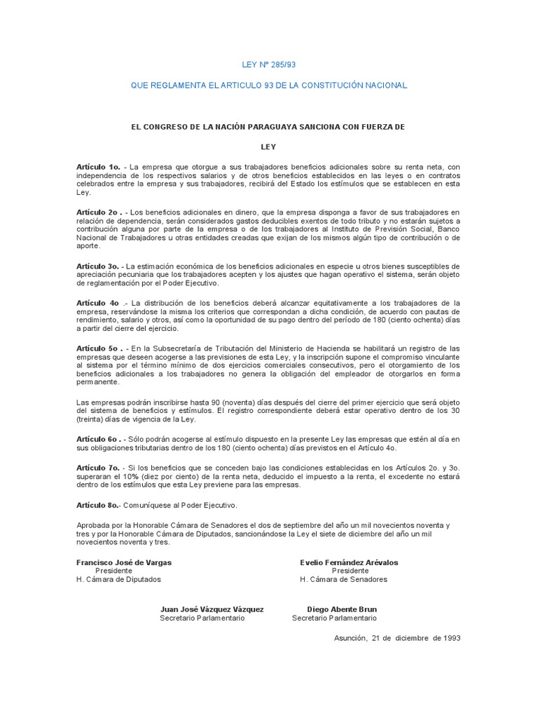 Ley N 285-93 | PDF | Salario | Economias