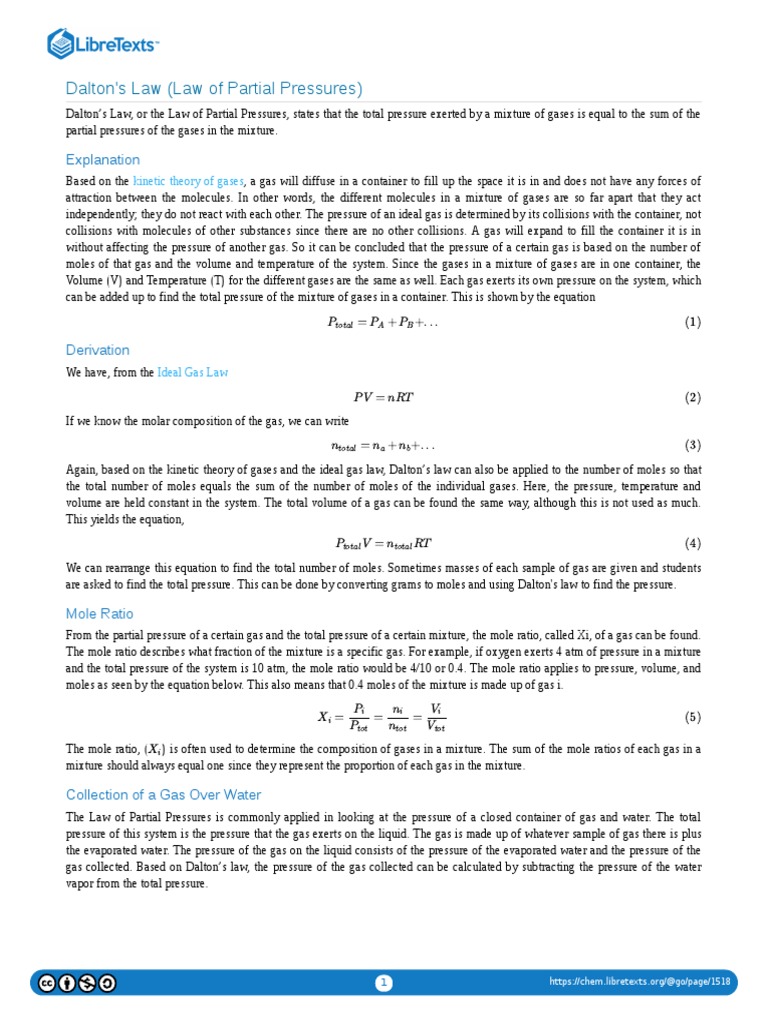 Understanding Dalton's Law of Partial Pressures | PDF | Gases | Mole (Unit)