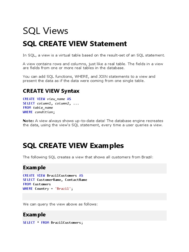 Views | PDF | Computer Programming | Sql