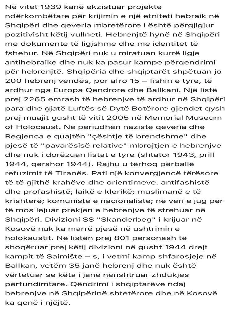 Hebrenjtë Në Shqipëri, Prania Dhe Shpëtimi - Wikipedia | PDF