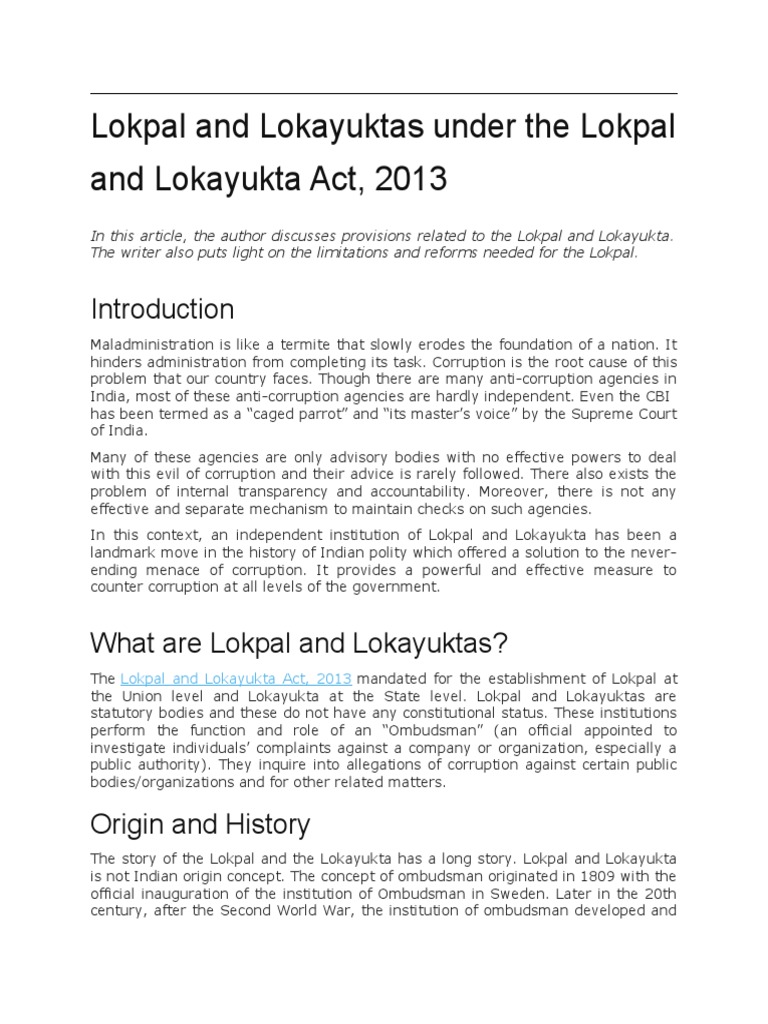 Lokpal and Lokayuktas Under The Lokpal and Lokayukta Act | PDF | Government | Justice