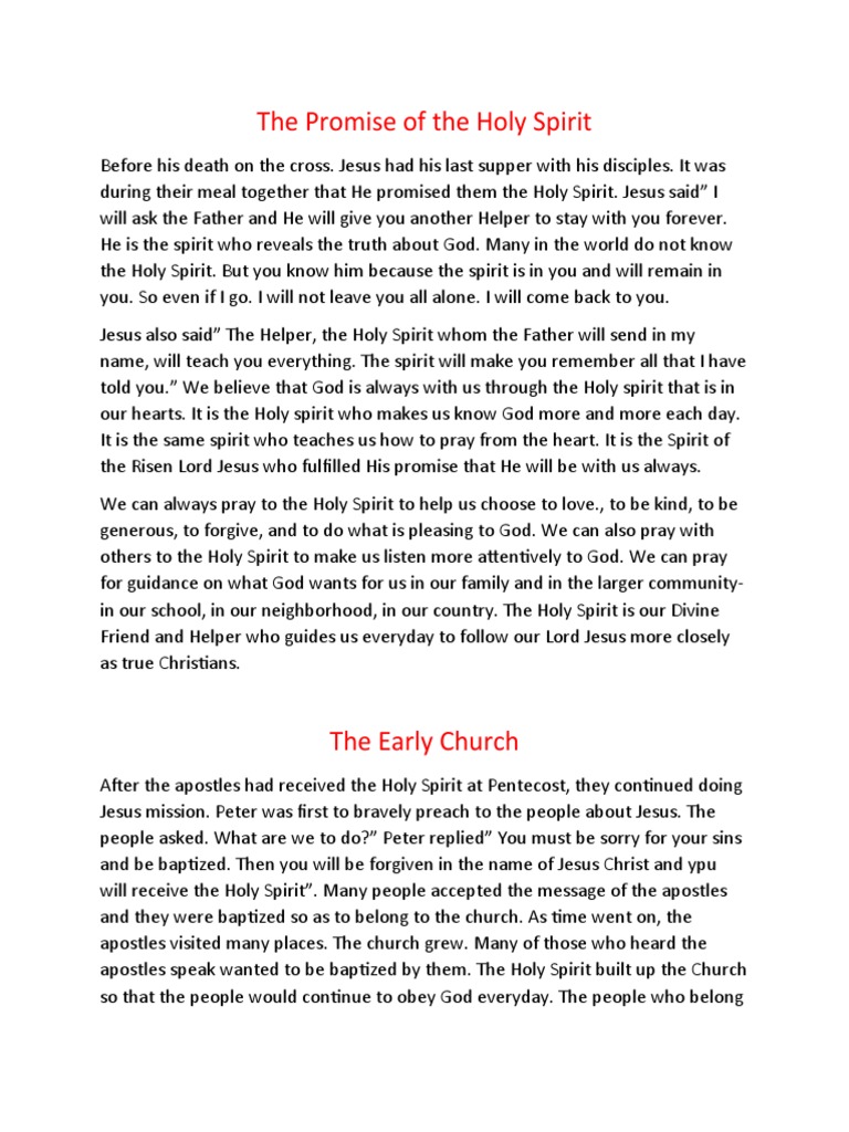 The Promise of The Holy Spirit Notes | PDF | Jesus | Eucharist