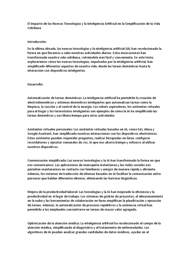 El Impacto de Las Nuevas Tecnologías y La Inteligencia Artificial en La Simplificación de La ...