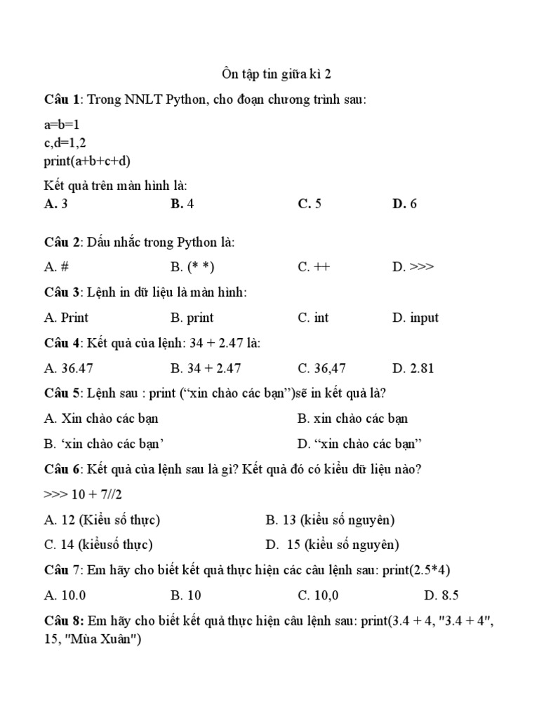 Ôn Tập Tin Giữa Kì 2t10 | PDF