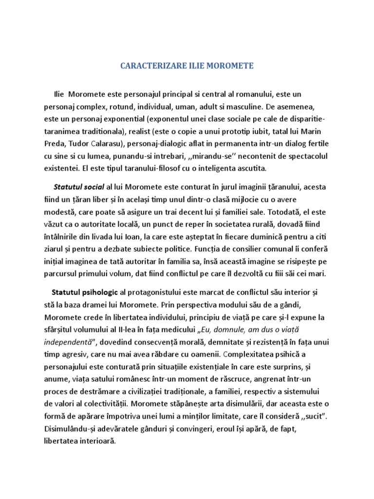 Caracterizare Ilie Moromete | PDF
