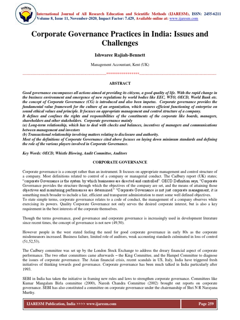 Corporate Governance Practices in India | PDF | Corporate Governance ...