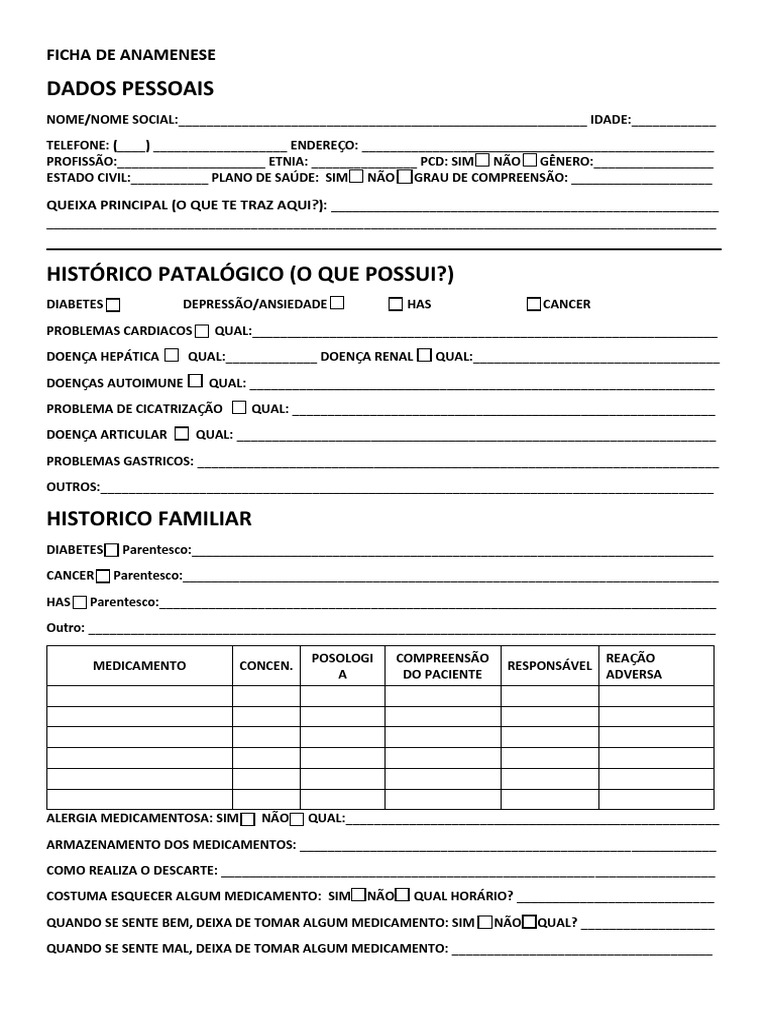 Ficha de Anamnese Atualizada | PDF | Diabetes | Remédio