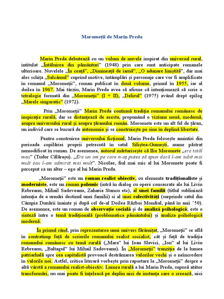 Moromeții de Marin Preda | PDF