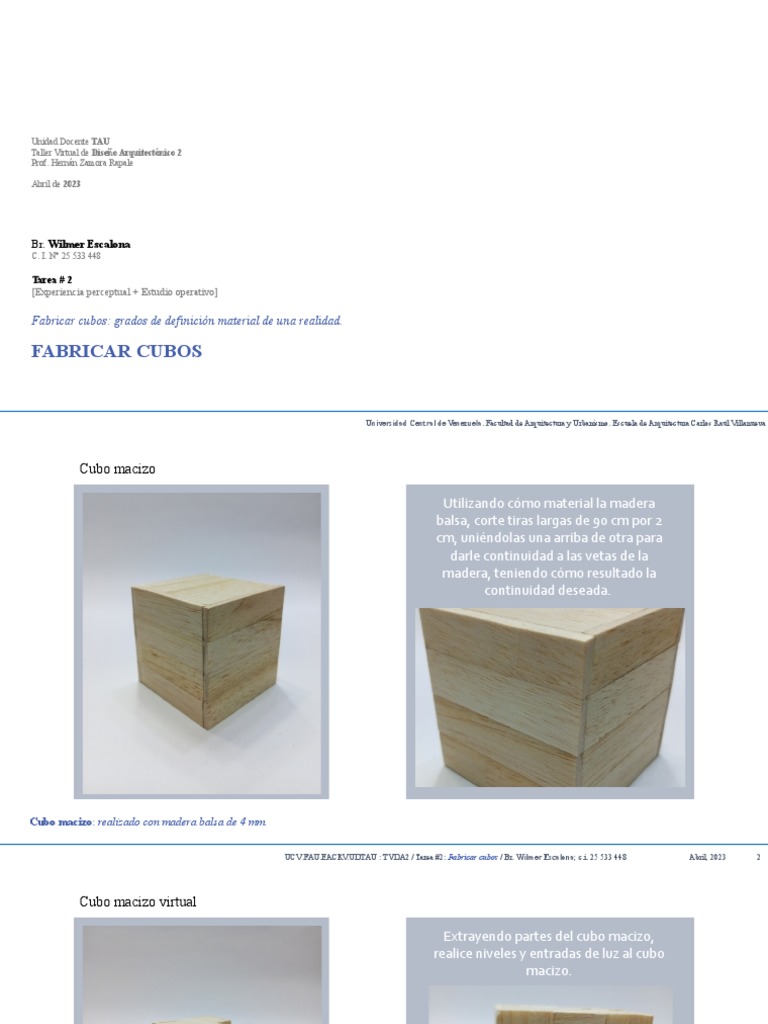 Diseño de Cubos en Madera Balsa | PDF | Diseño