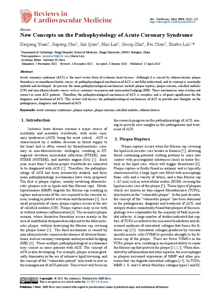 New Concepts On The Pathophysiology of Acute Coronary Syndrome | PDF ...