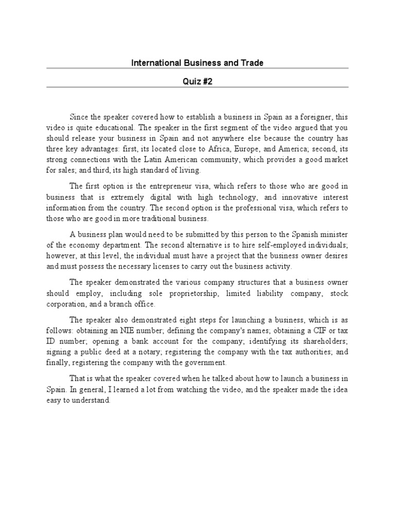International Business and Trade Quiz #2 | PDF | Business