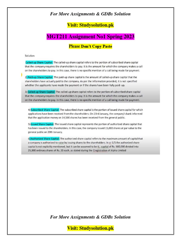 MGT211 Assignment No1 Spring 2023 | PDF | Business