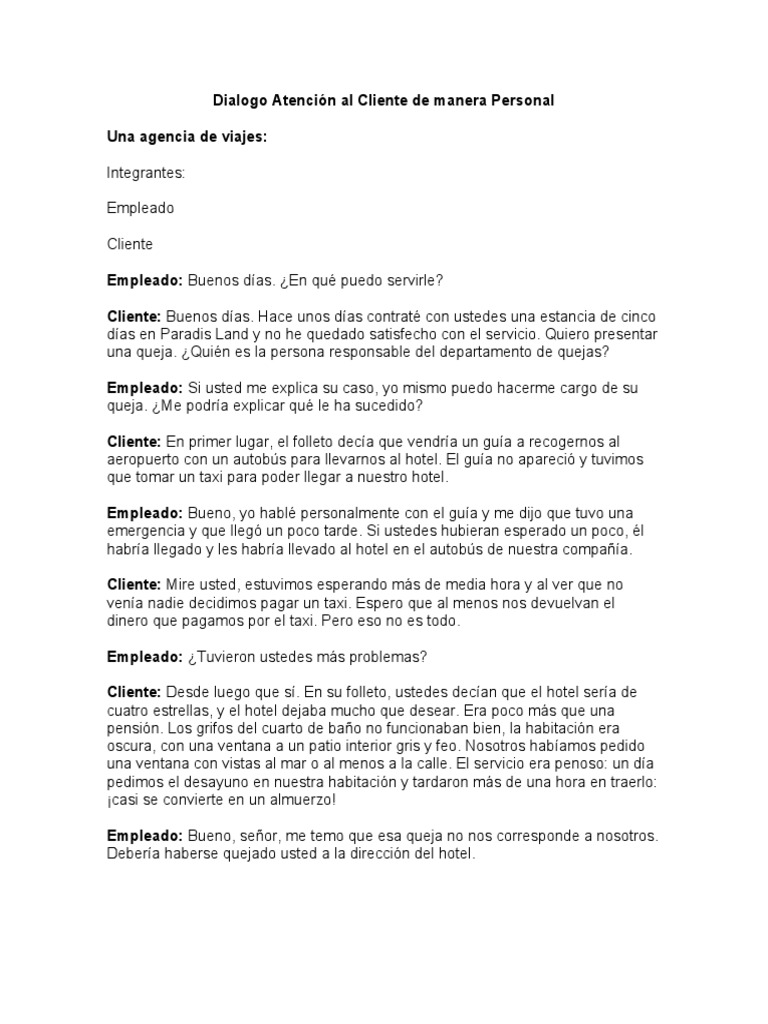 Diálogo de Atencion Al Cliente | PDF | Hotel | Cliente