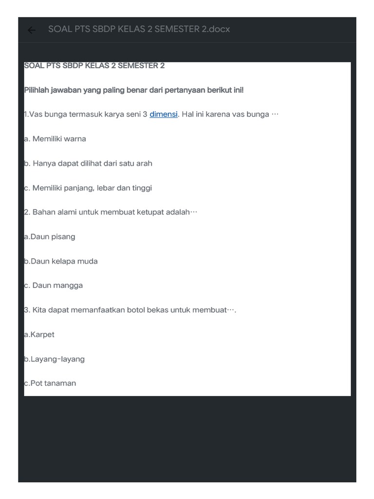SOAL PTS SBDP KELAS 2 SEMESTER 2.docx - 1684470551132 | PDF