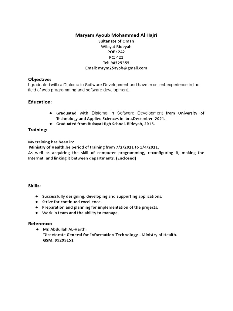 CV, Maryam Alhajri | PDF