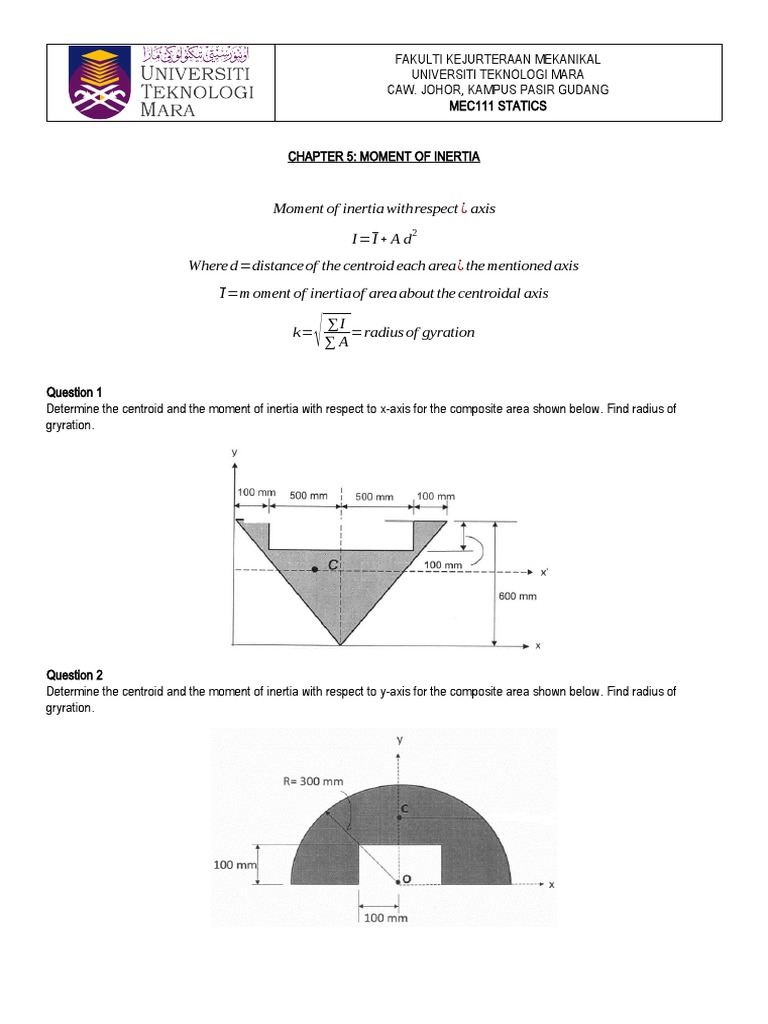 Moment of Inertia and Centroid Calculations | PDF