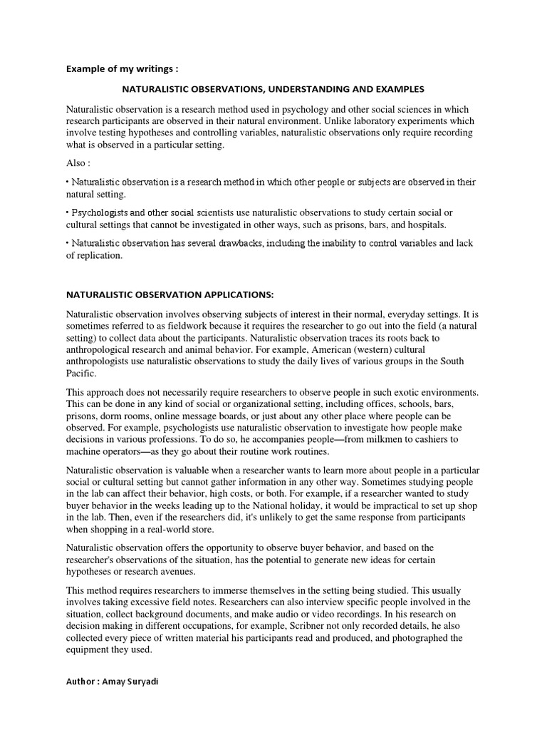 Naturalistic Observations | PDF | Observation | Behavior