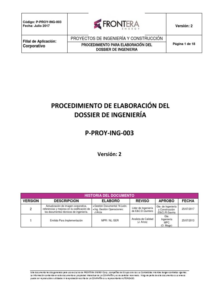01 P-PROY-ING-003 - V2 - Dossier de Ingenieria | PDF | Ingeniería | Archivo de computadora