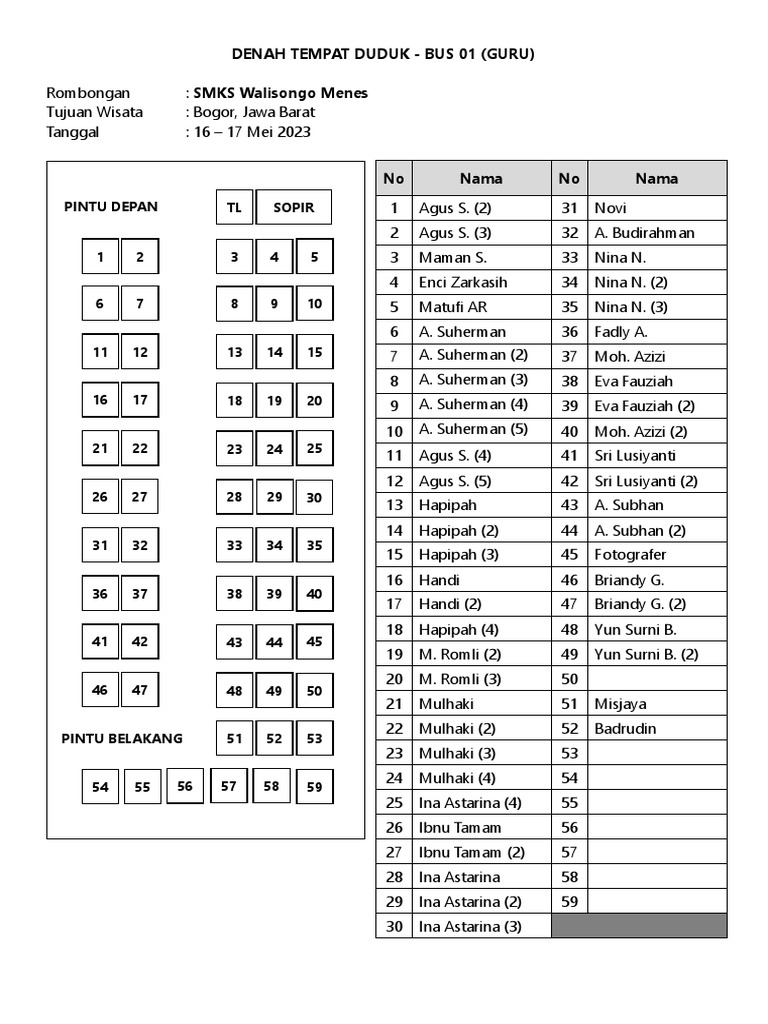 Denah Tempat Duduk Bus 01 | PDF