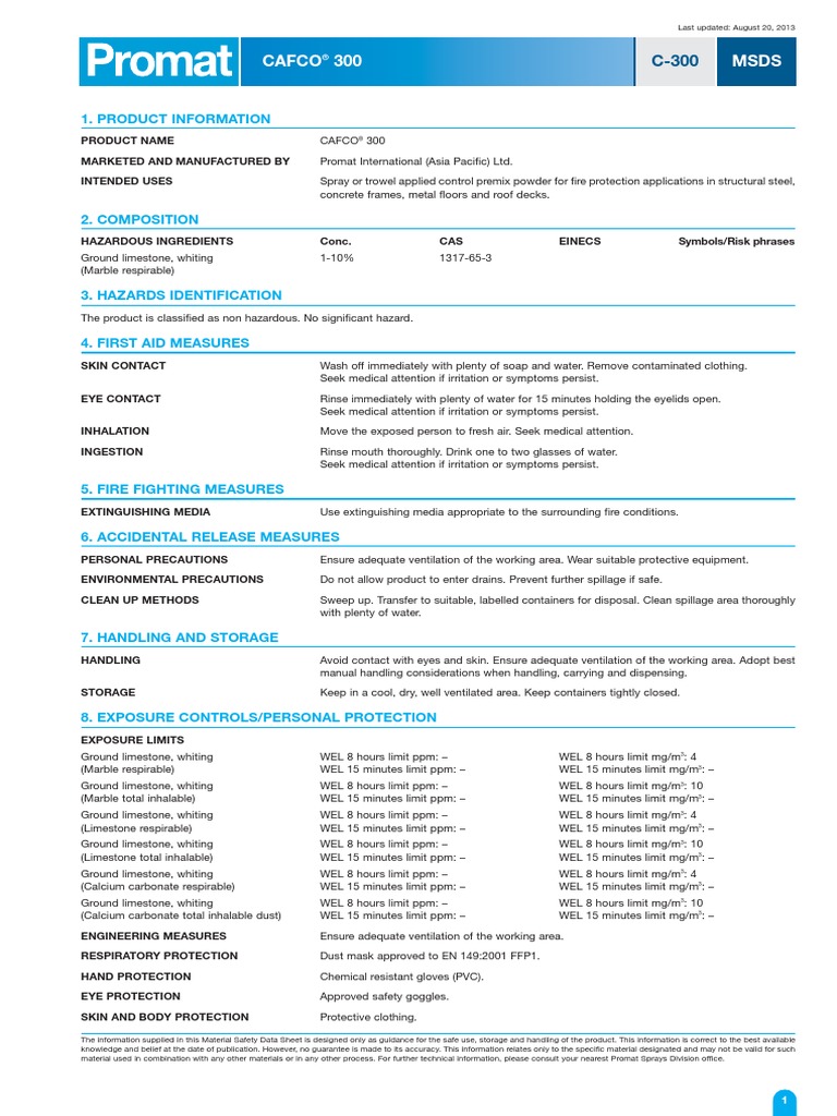 Cafco 300 Safety Data Sheet | PDF | Limestone | Personal Protective Equipment