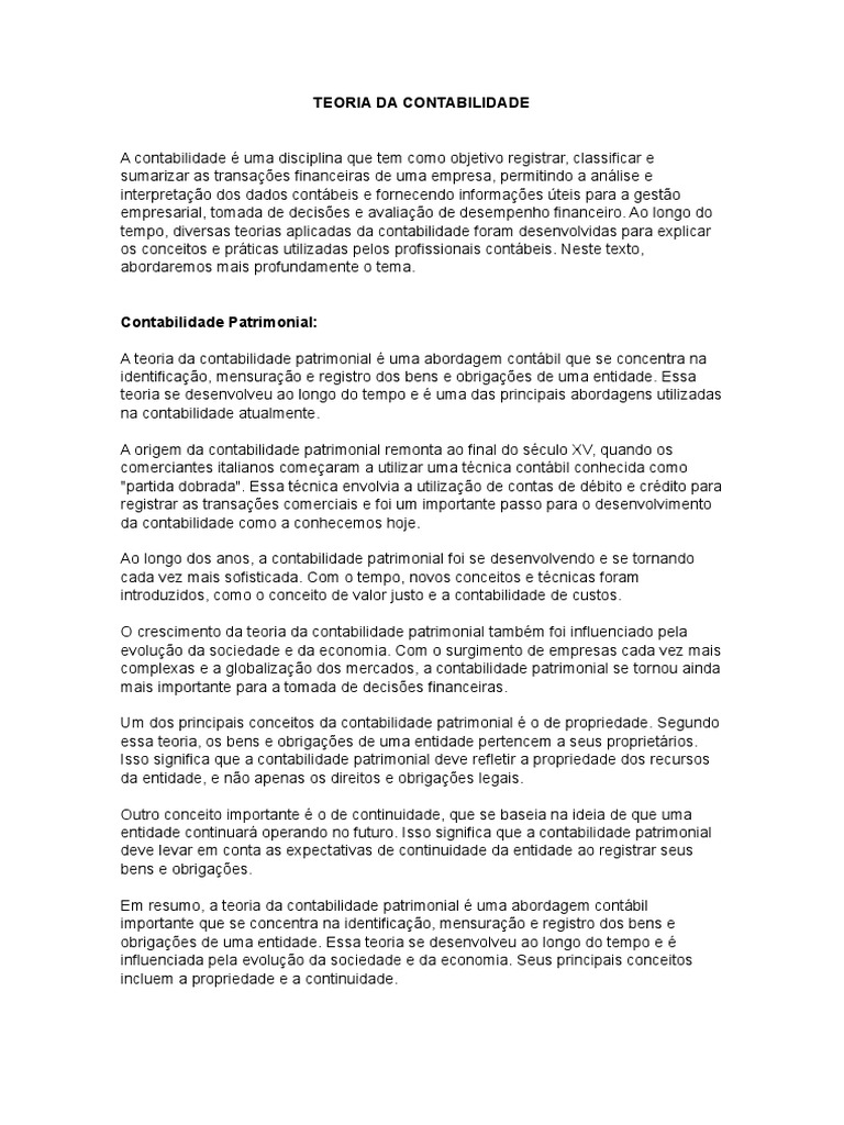 Teoria Da Contabilidade | PDF | Contabilidade | Contabilidade financeira