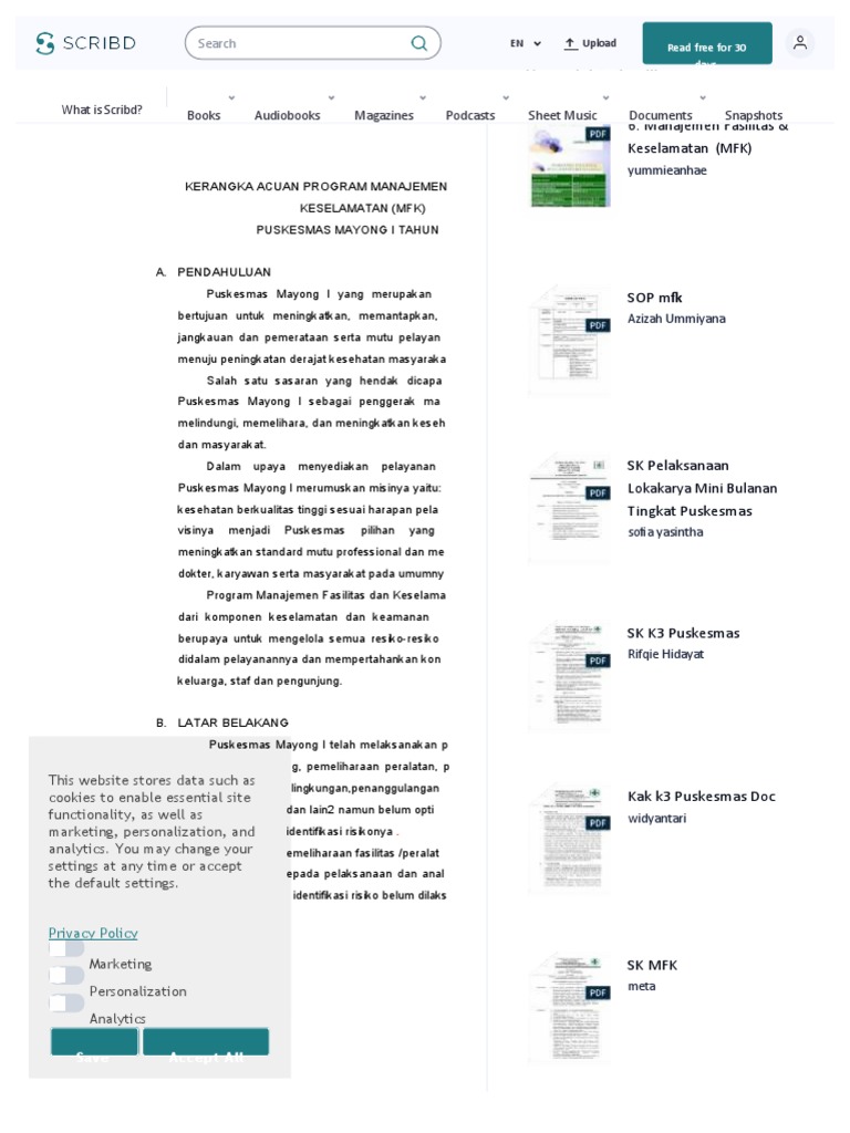 PDF Kerangka Acuan Program Manajemen Fasilitas Dan Keselamatan Mayong I | PDF