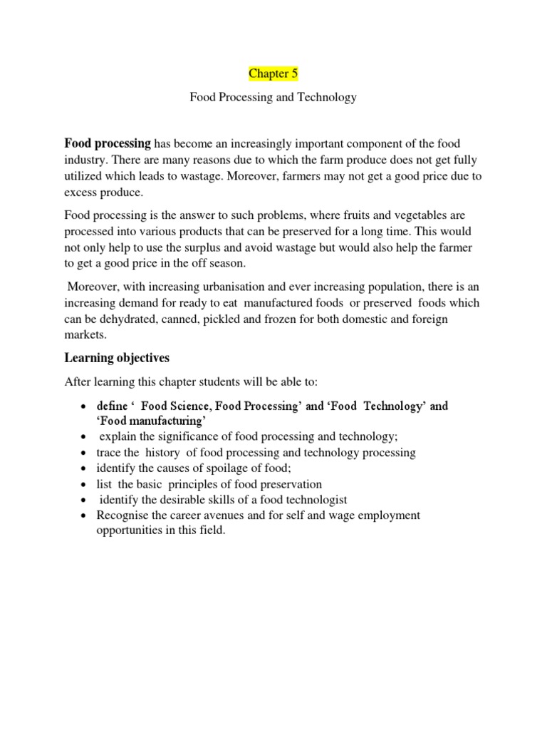 Chapter 5 Food Processing Final | PDF | Food Preservation | Food Processing