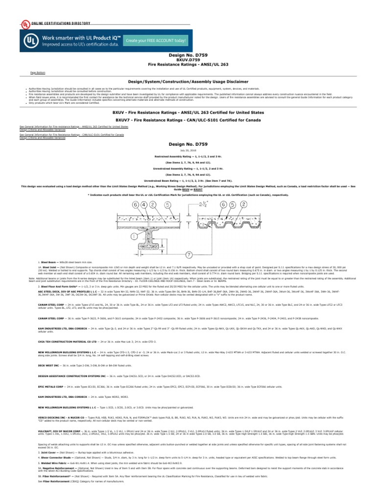 BXUV.D759 - Fire Resistance Ratings - ANSI - UL 263 | PDF | Home ...