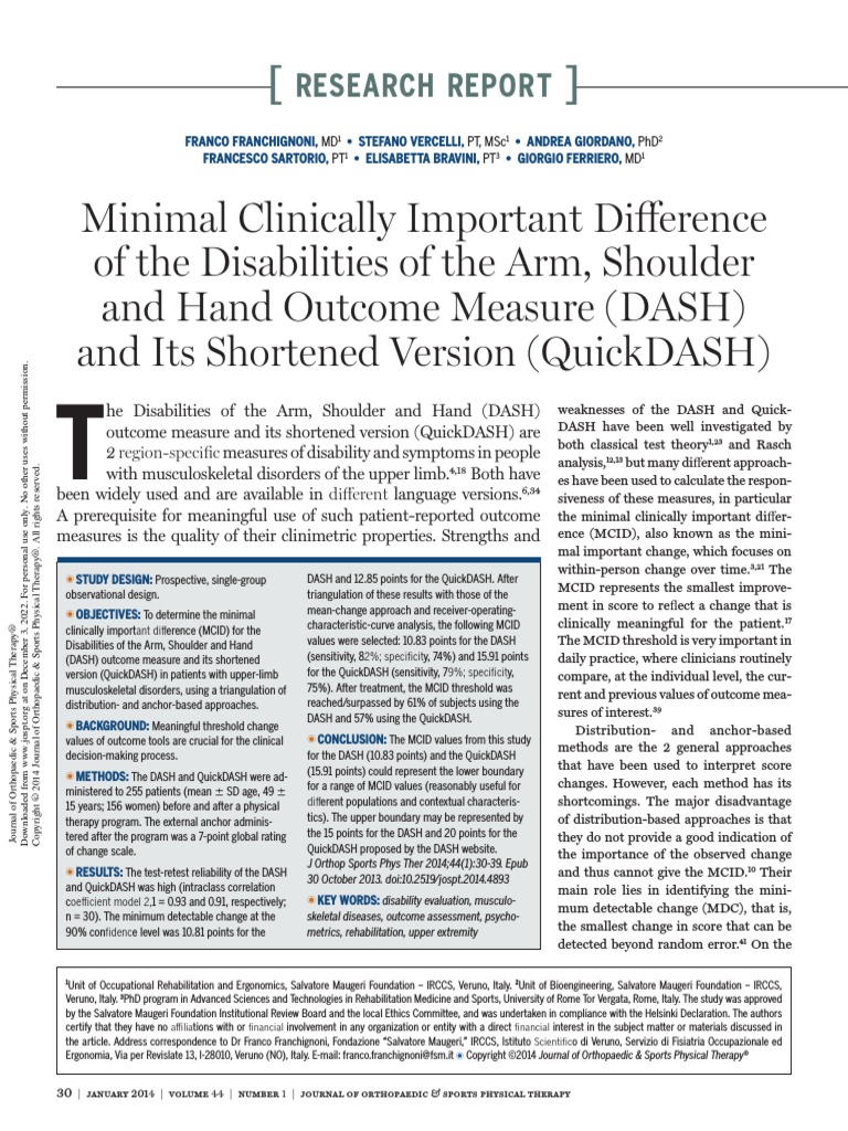 Minimal Clinically Important Difference of The Disabilities of The Arm ...