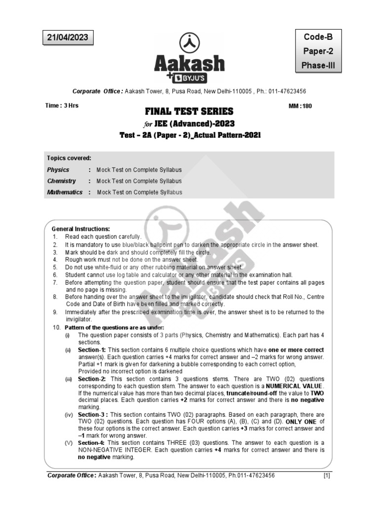 FTS-2A Paper-2 Q.P. | PDF | Mole (Unit) | Force