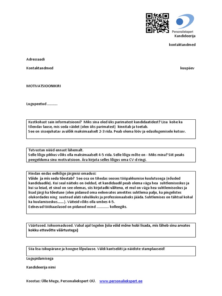 Motivatsioonikiri Näidis 1 | PDF