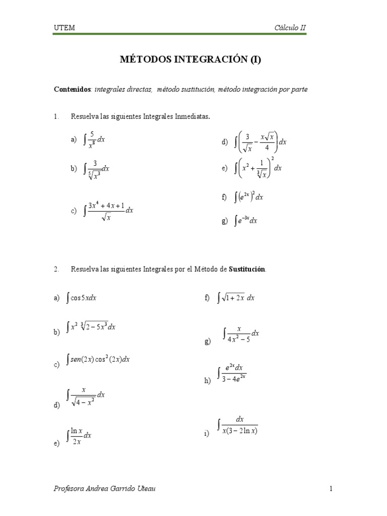 Métodos de Integración en Cálculo II | PDF | Integral | Conceptos ...