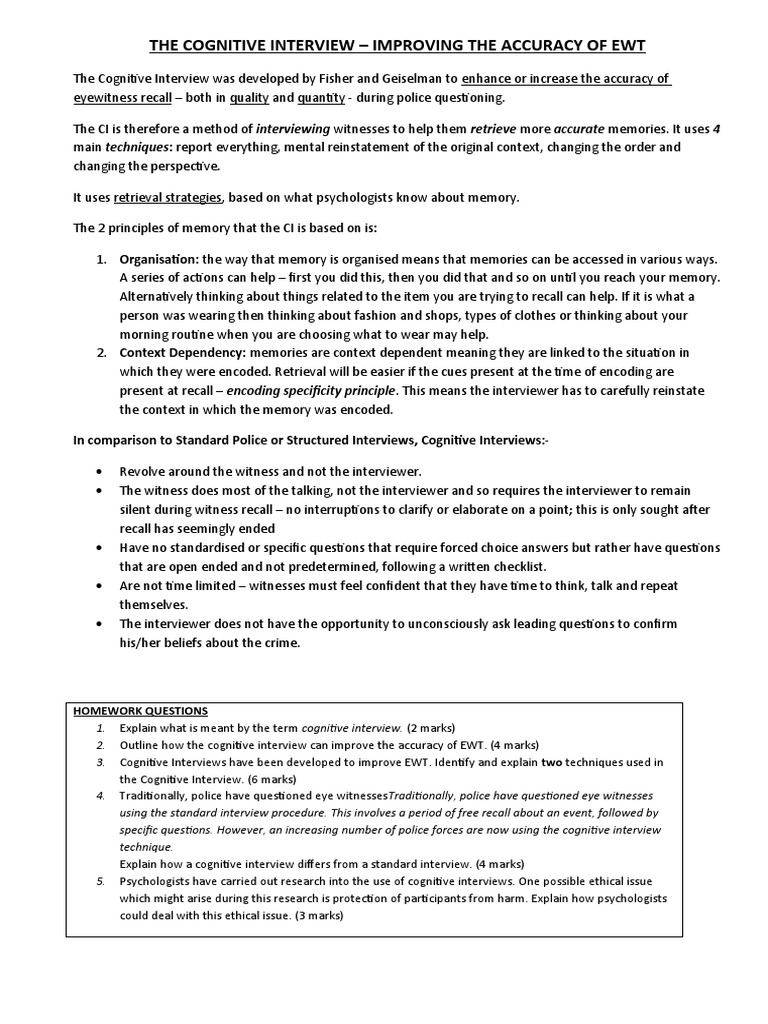 THE COGNITIVE INTERVIEW-main Notes | PDF | Psychological Concepts ...