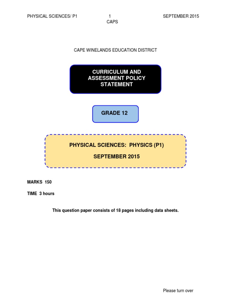 2015 SEPT Winelands Physics P 1 | PDF | Force | Friction