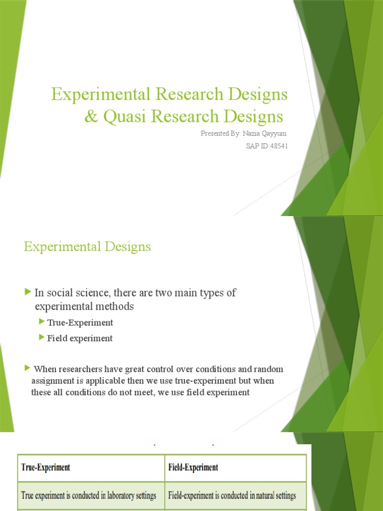Experimental Research Designs & Quasi Research Designs | PDF | Experiment | Design Of Experiments