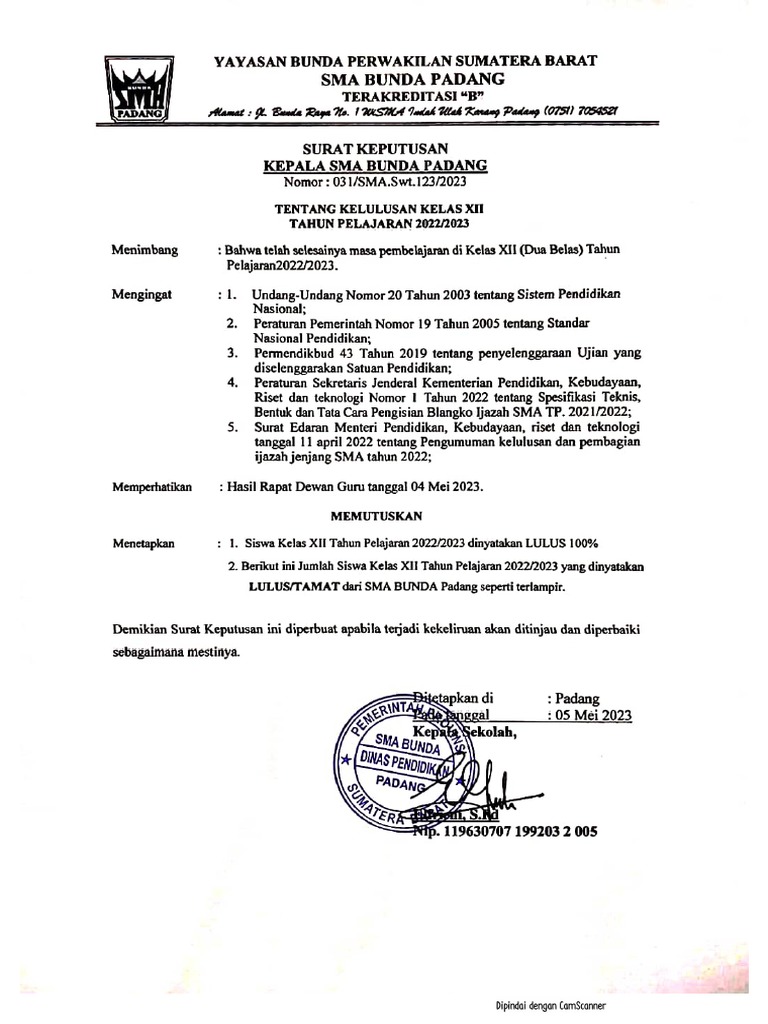 SK Kelulusan TP 2022.2023 | PDF