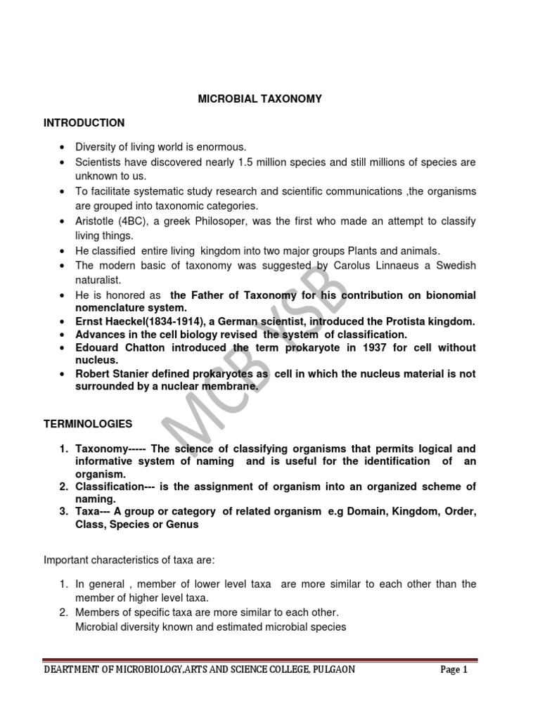 Microbial Taxonomy | PDF | Cell (Biology) | Taxonomy (Biology)