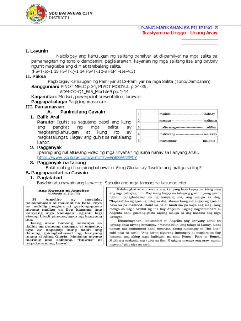 Fil5-Q1-Melc9 Day1-5 | PDF